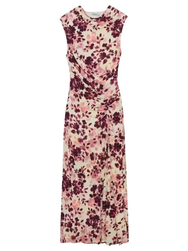 Simkhai Acacia Draped Jersey Floral-print Midi Day Dress - Neutrals
