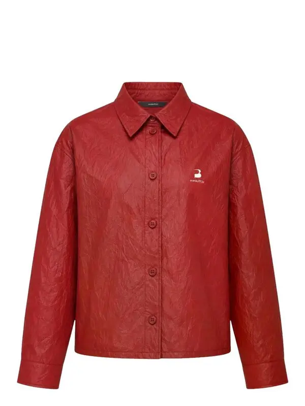 PUSHBUTTON Crinkled-finish Logo-print Shirt - Red