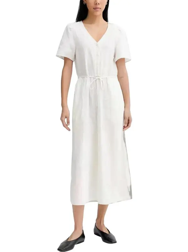 Marc O'polo Button-up Drawstring Flared Midi Dress - White