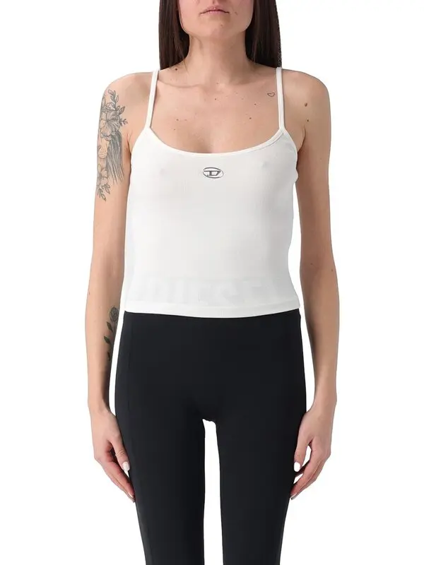 DIESEL® Slim Fit Stretch Cotton Off-the-shoulder Top With Oval D Logo - White