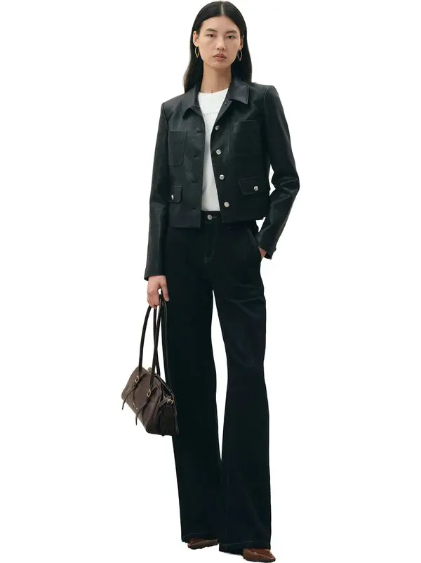 Fabrique Shay Tailored Cropped Blazer In Vegan Leather - Black