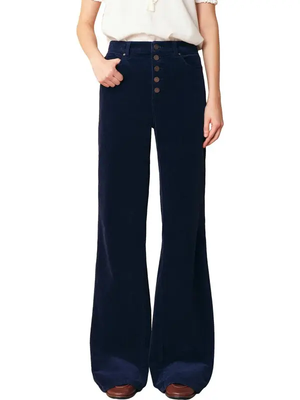 Fabrique Hedda Vintage Wash Slim Flare Pants In Corduroy - Blue