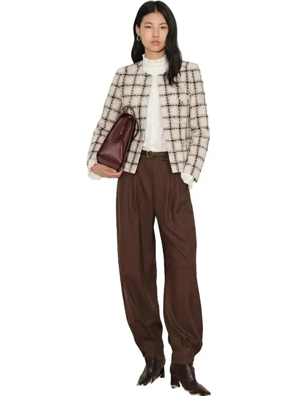 Fabrique Charlotte Plaid Cropped Jacket In Bouclé Tweed - Black