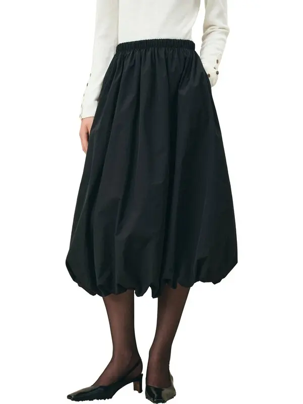 Fabrique Freya Elasticated Bubble Midi Skirt - Black