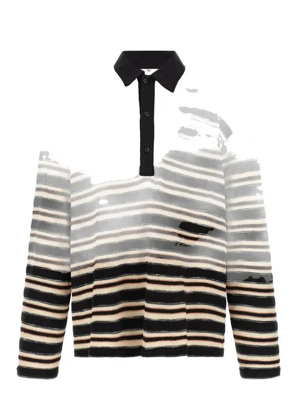 SONG FOR THE MUTE Striped Button Detailed Polo Shirt - Black