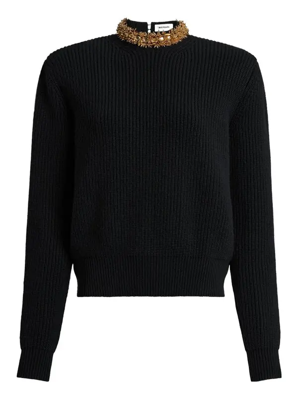 Balmain Cashmere Jumper With Embroidered Trim - Black