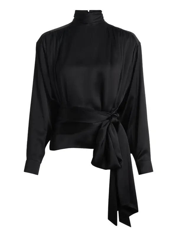 Balmain Silk Satin Blouse With Tie Detail - Black