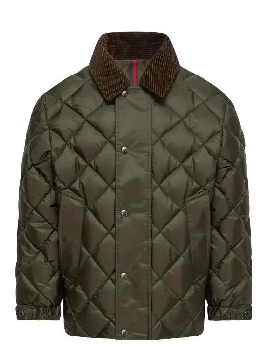 Moncler Fruzan Diamond-quilted Down Shirt Jacket - Olive Green