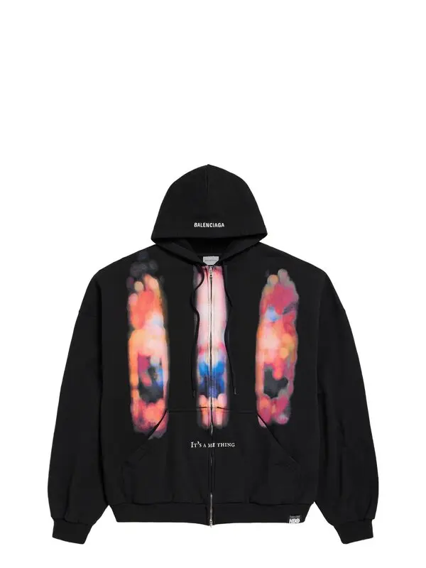 Balenciaga Stained Glass Large Zip-up Hoodie In Black - Black/multi-colour