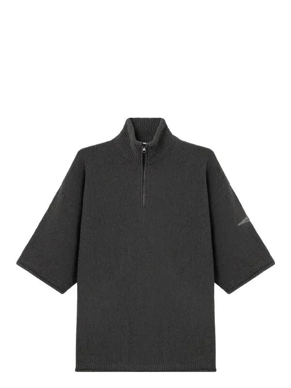 Stone Island Loose-fit Short-sleeve Half-zip Jumper With Needle-punched Star - Black