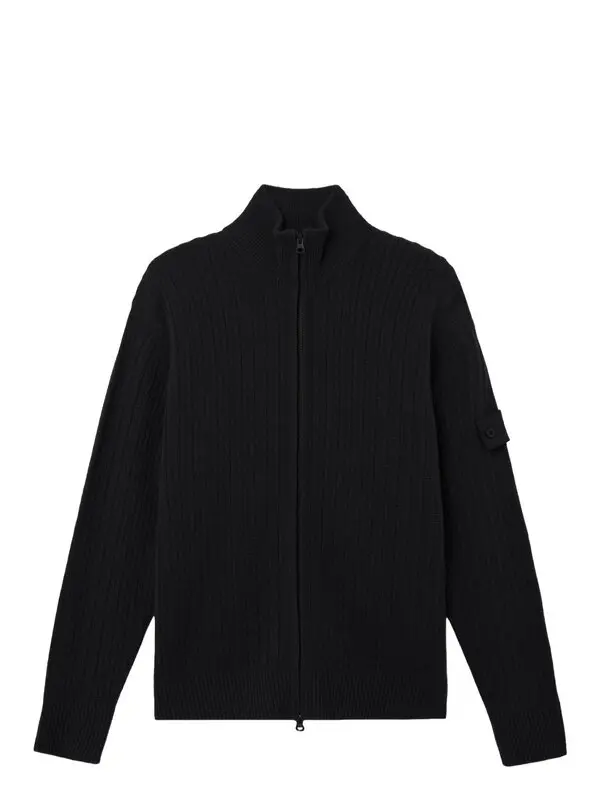 Stone Island Loose-fit Zip-up Stand Collar Jumper - Black