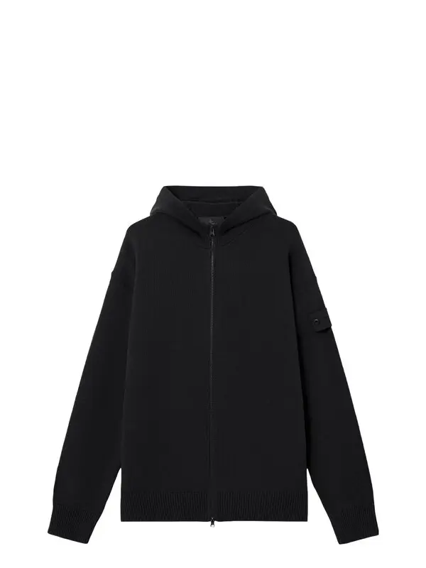 Stone Island Regular-fit Hooded Zip-up Jumper With Ribbed Trims - Black