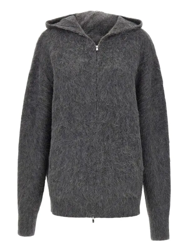 7 For All Mankind Fuzzy Zip Hooded Cardigan - Grey