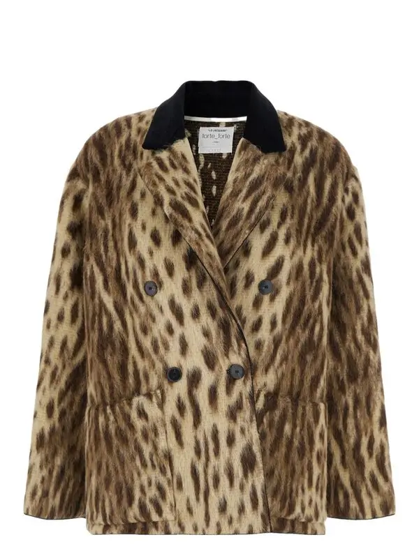 FORTE_FORTE Royal Leopard Double-breasted Coat - Green