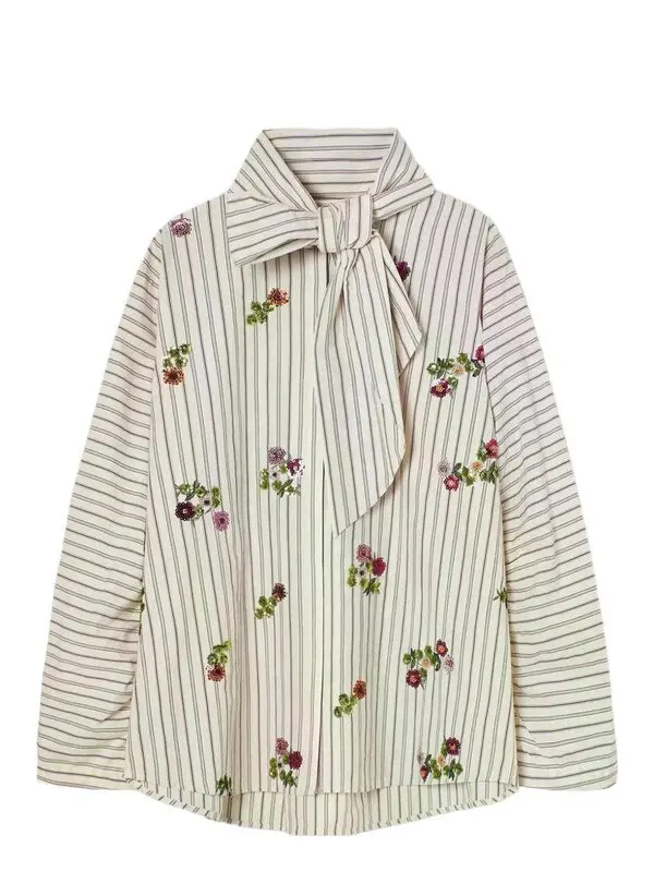 PSOPHIA Sequin-embellished Striped Shirt - White