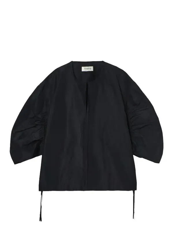 PSOPHIA Ruched-sleeve Drawstring Blouse - Black