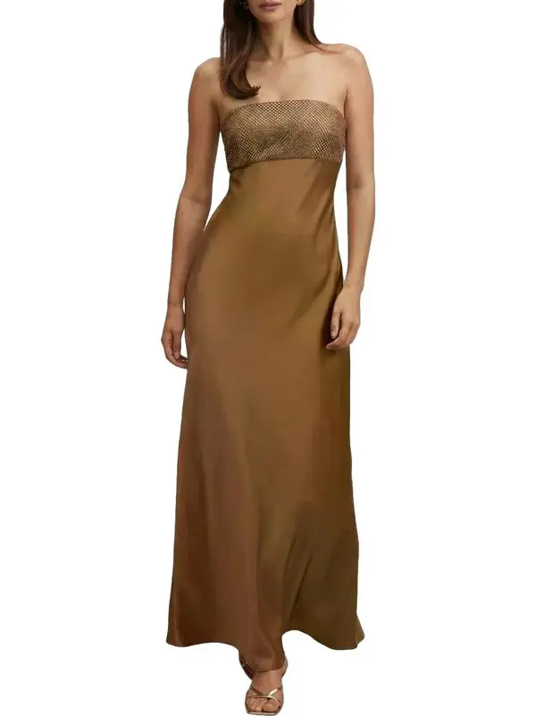 EVER NEW Amina Embellished Satin Maxi Dress - Brown
