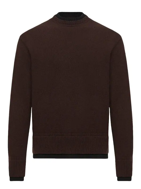 Moncler Leather Logo Wool & Cashmere Blend Sweater - Brown