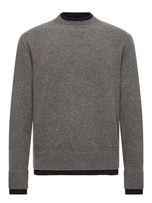 Moncler Leather Logo Wool & Cashmere Blend Sweater - Grey