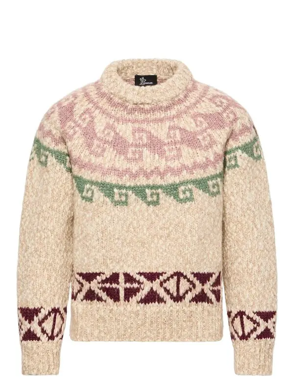 Moncler Geometric Jacquard Wool Blend Sweater - Beige