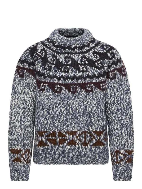 Moncler Geometric Jacquard Wool Blend Sweater - Blue