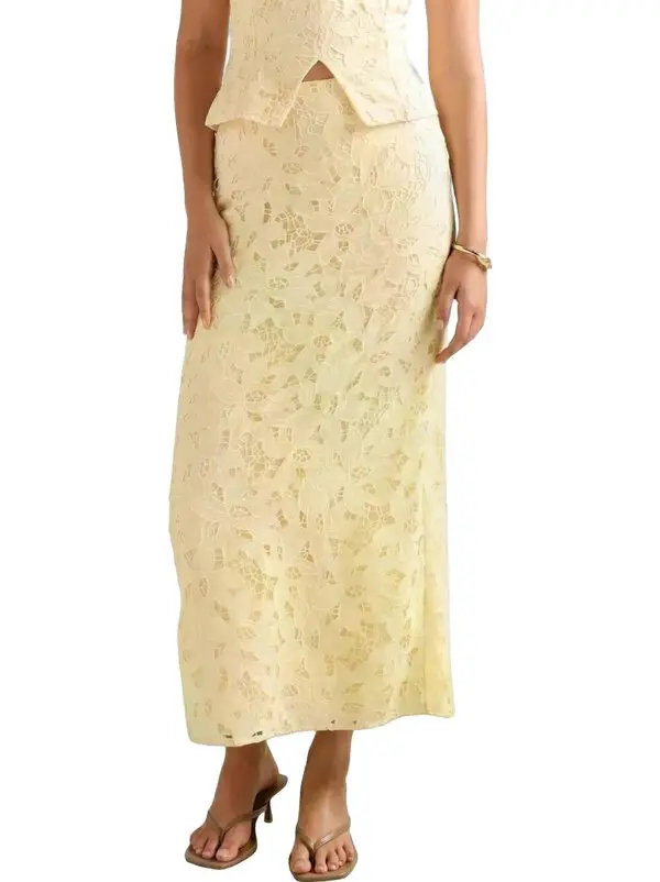 EVER NEW Andie Floral-embroidered Lace Maxi Skirt - Neutrals