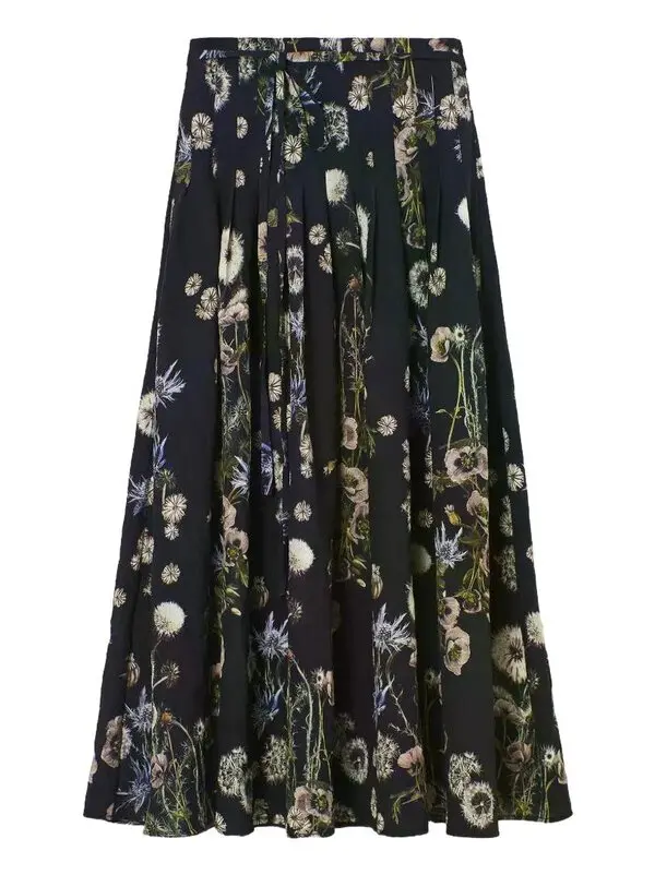 PSOPHIA Dendelion Floral-print Pleated Maxi Skirt - Black
