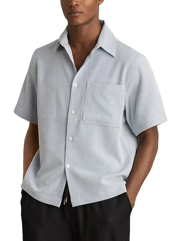 REISS Sensei Narrow Stripe Pocket Shirt - Soft Blue/white
