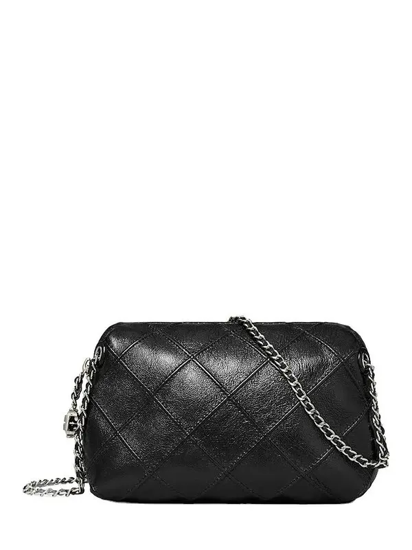Tory Burch Fleming Distressed Quilted Leather Crossbody - Black