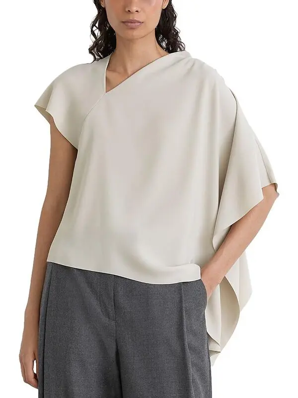 REISS Jade Asymmetric Draped Top - Light Grey