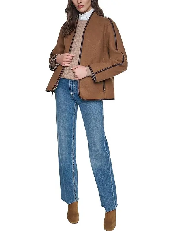 Cole Haan Collarless Faux Shearling Jacket - Cognac