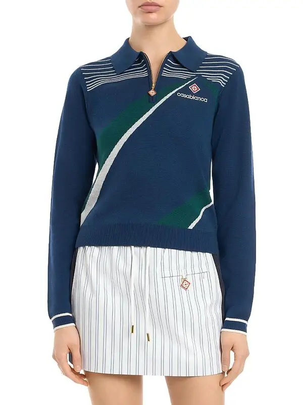 Casablanca Pyramid Jacquard Long Sleeve Polo Half Zip Top - Black