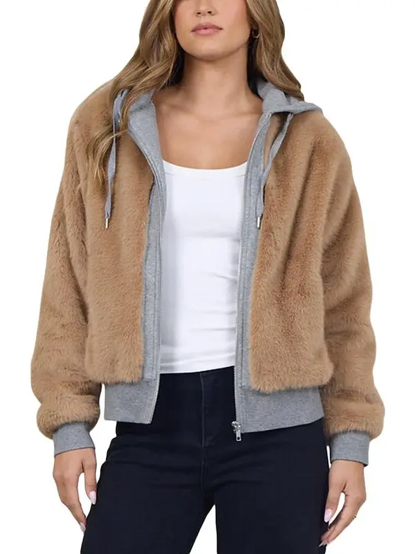 Vintage Havana Faux Fur & Fleece Combo Jacket - Grey