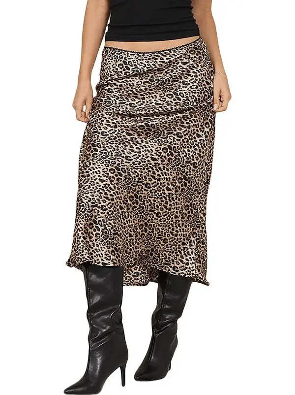 Vintage Havana Printed Satin Maxi Skirt - Cheetah