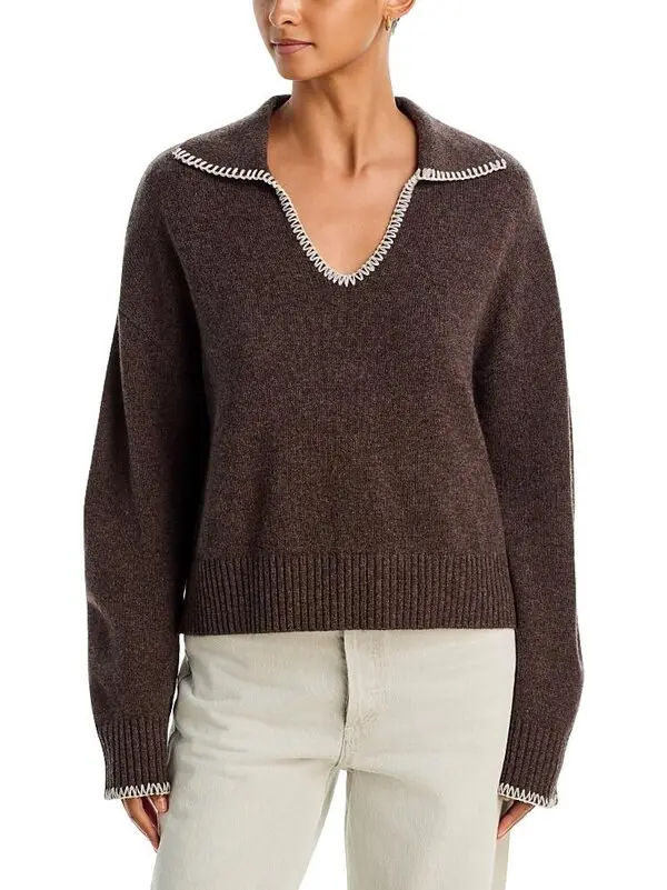 Bella Dahl Wool & Cashmere Contrast Trim Sweater - Dark Mint