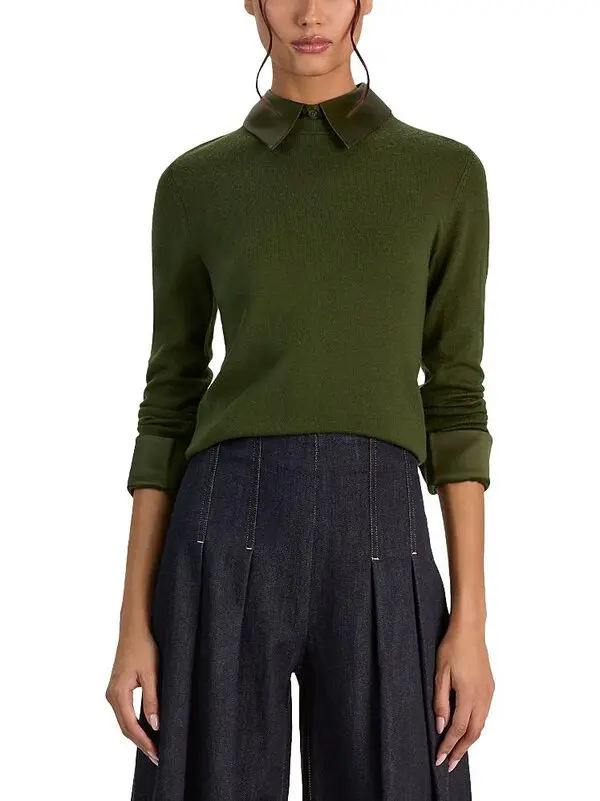 Alice + Olivia Porla Wool Stretch Collared Sweater - Dark Fern