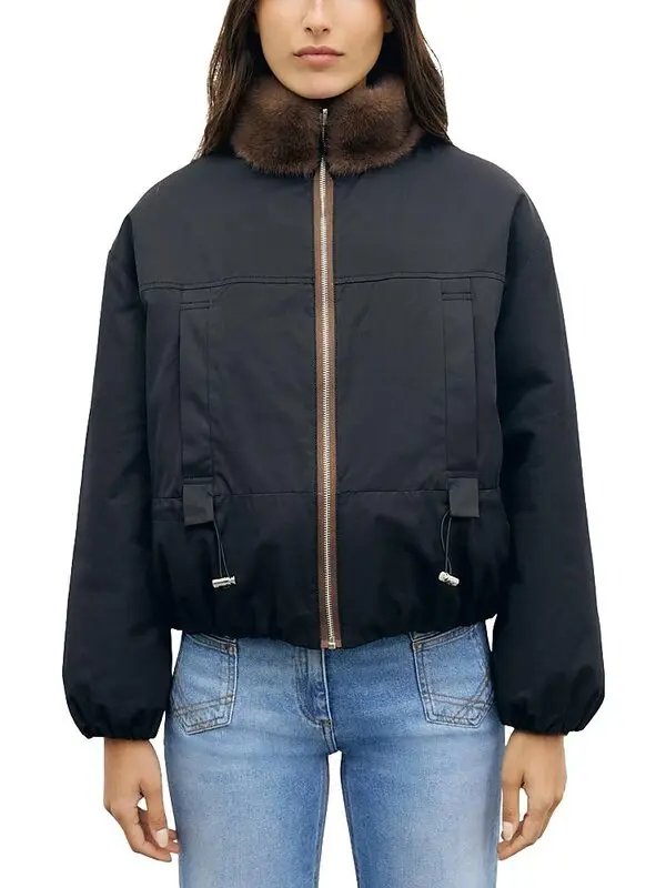 Gerard Darel Aurora Faux Fur Trim Jacket - Brown