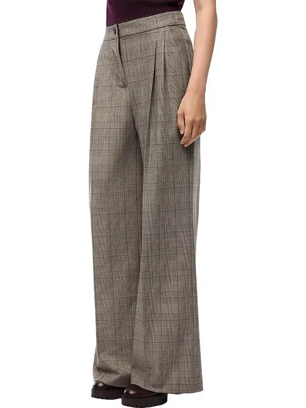 Pinko Plumeria Pleated Wide Leg Pants - Beige/burgundy