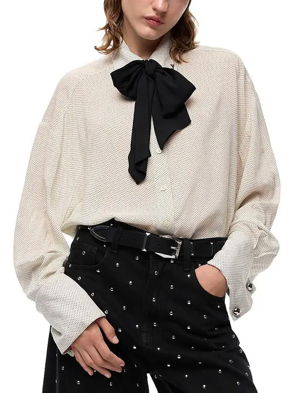 Pinko Colchico Scarf Neck Long Sleeve Blouse - White/black