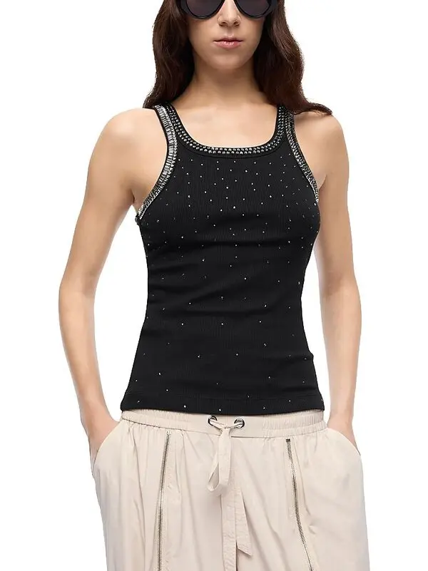 Pinko Coriandoli Cotton Stretch Embellished Tank Top - Black