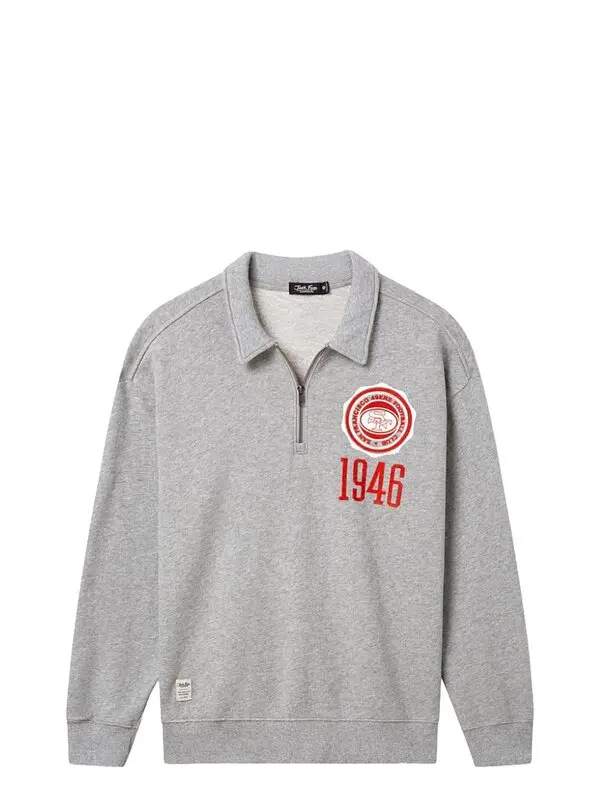 Junk Food Clothing San Francisco 49ers Flocked Quarter Zip Sweatshirt - Heather Grey