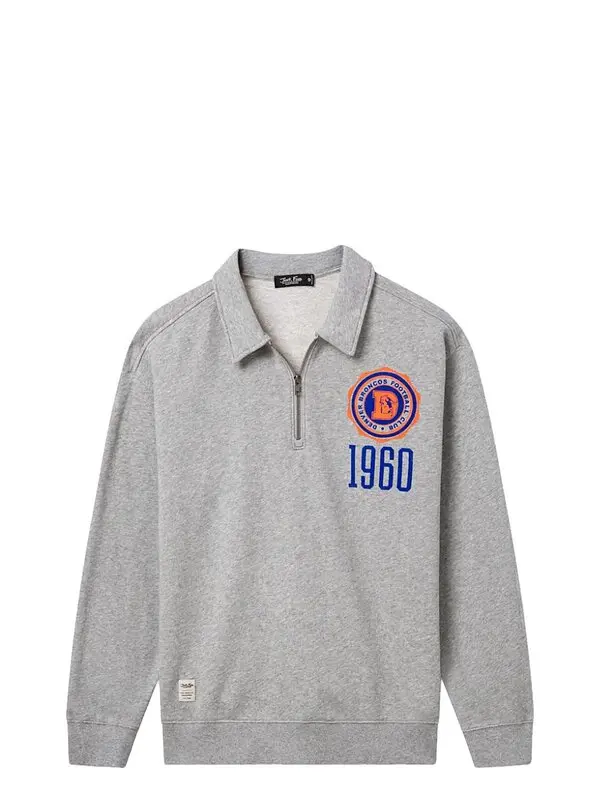 Junk Food Clothing Denver Broncos Flocked Quarter Zip Sweatshirt - Heather Grey