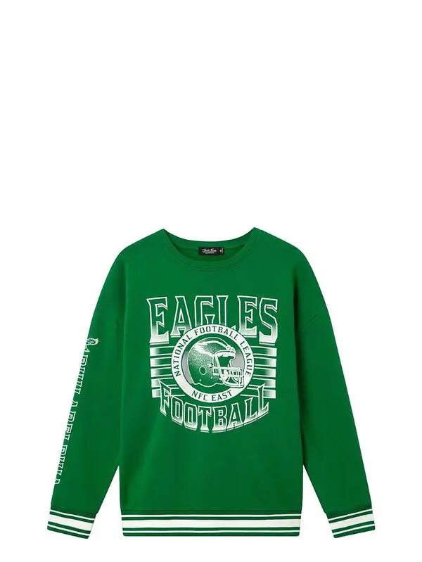 Junk Food Clothing Philadelphia Eagles Striped Rib Crew Fleece Sweatshirt - Kelly