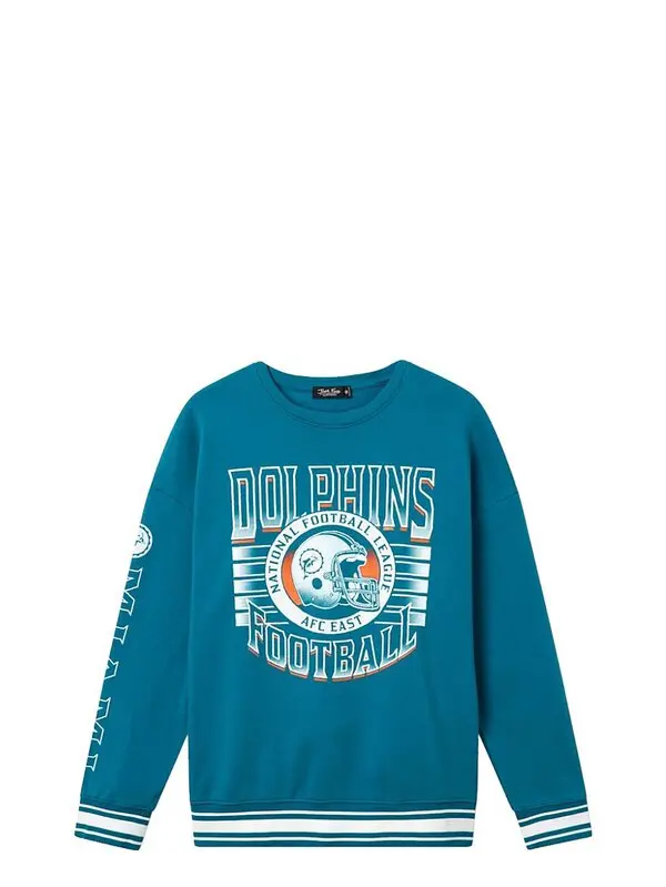 Junk Food Clothing Miami Dolphins Striped Rib Crew Fleece Sweatshirt - Teal