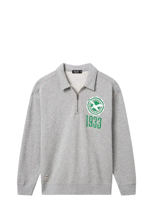 Junk Food Clothing Philadelphia Eagles Flocked Quarter Zip Sweatshirt - Heather Grey