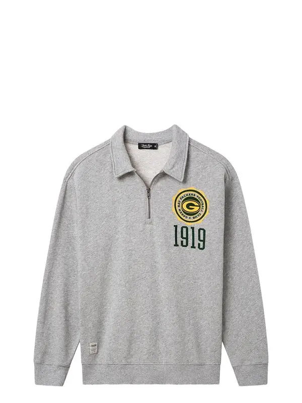 Junk Food Clothing Green Bay Packers Flocked Quarter Zip Sweatshirt - Heather Grey