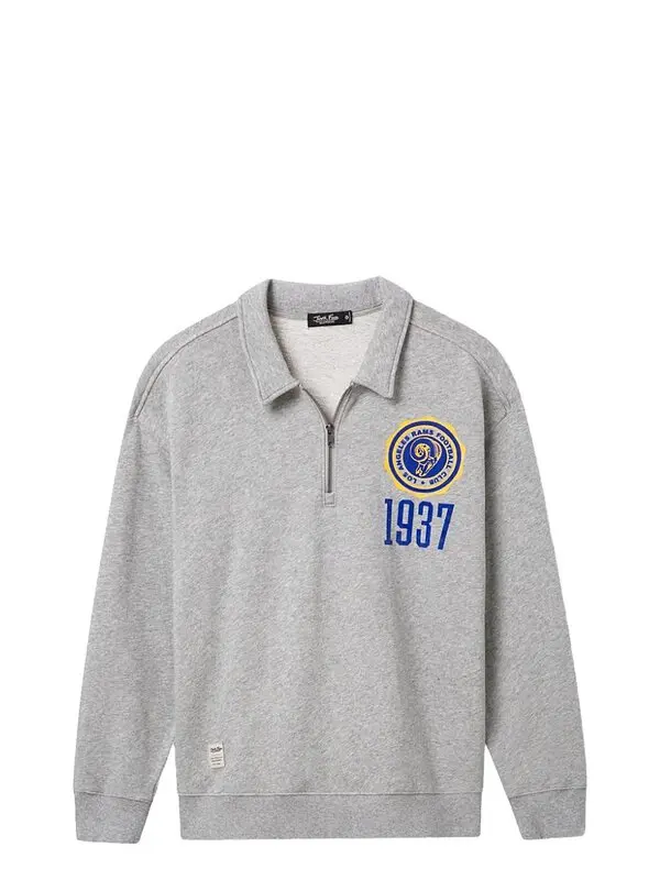 Junk Food Clothing Los Angeles Rams Flocked Quarter Zip Sweatshirt - Heather Grey