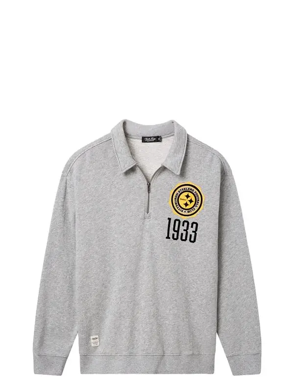 Junk Food Clothing Pittsburgh Steelers Flocked Quarter Zip Sweatshirt - Heather Grey