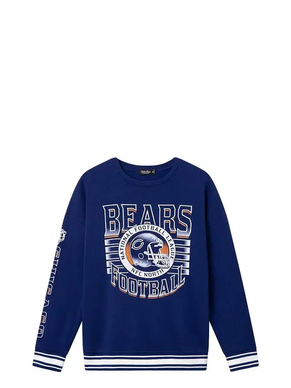Junk Food Clothing Chicago Bears Striped Rib Crew Fleece Sweatshirt - True Navy