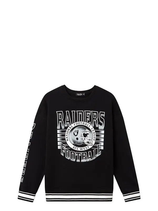 Junk Food Clothing Las Vegas Raiders Striped Rib Crew Fleece Sweatshirt - True Black